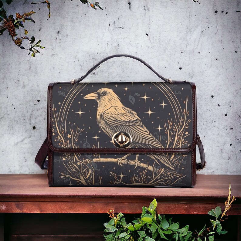 Cottagecore Raven Boho PU Leather Handbag, Cute Witchy Raven Satchel ...