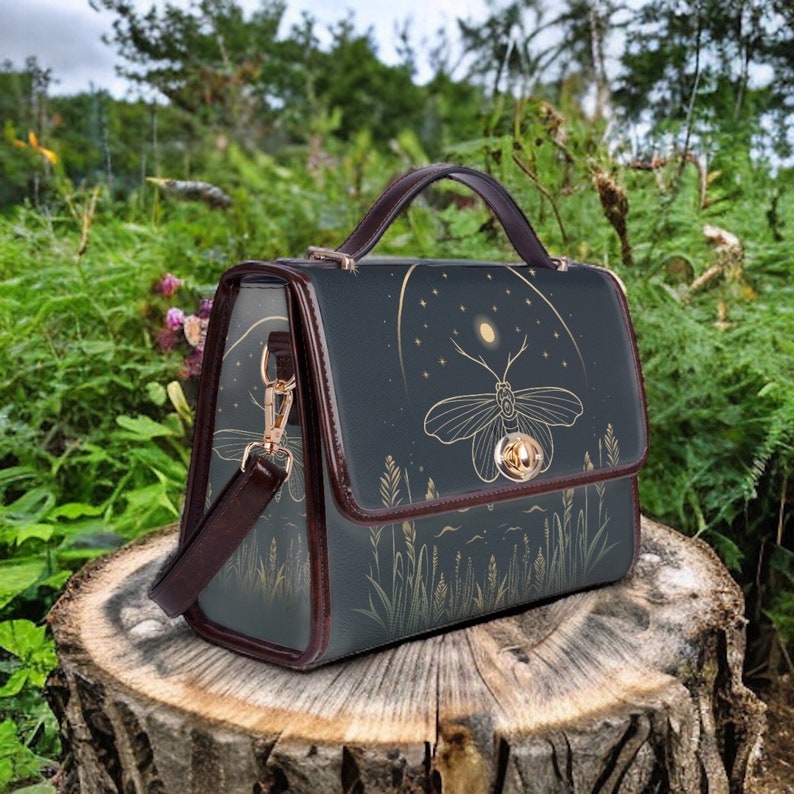 Moth and Moon Vegan Leather Satchel: Cottagecore Goblincore Bag - Etsy