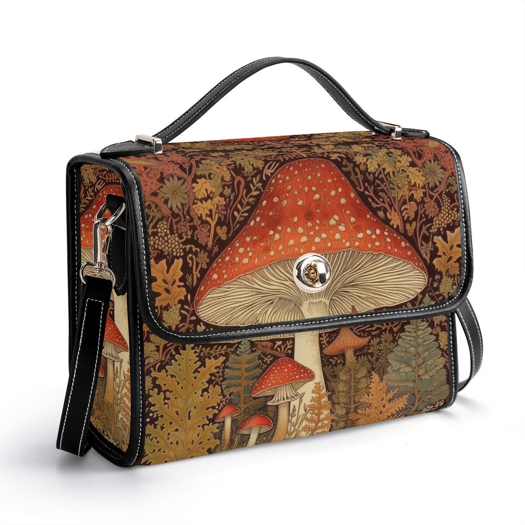 Cottagecore Witch PU Leather Satchel Bag, Boho Autumn Leaves Mushroom ...