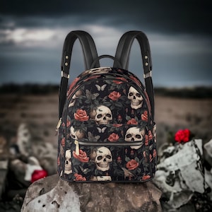 Wild Roses and Skull Goth Backpack, Dark Cottagecore Gothic Day Pack ...
