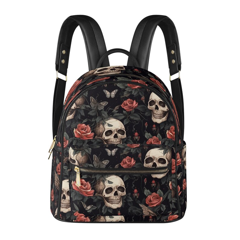 Wild Roses and Skull Goth Backpack, Dark Cottagecore Gothic Day Pack ...