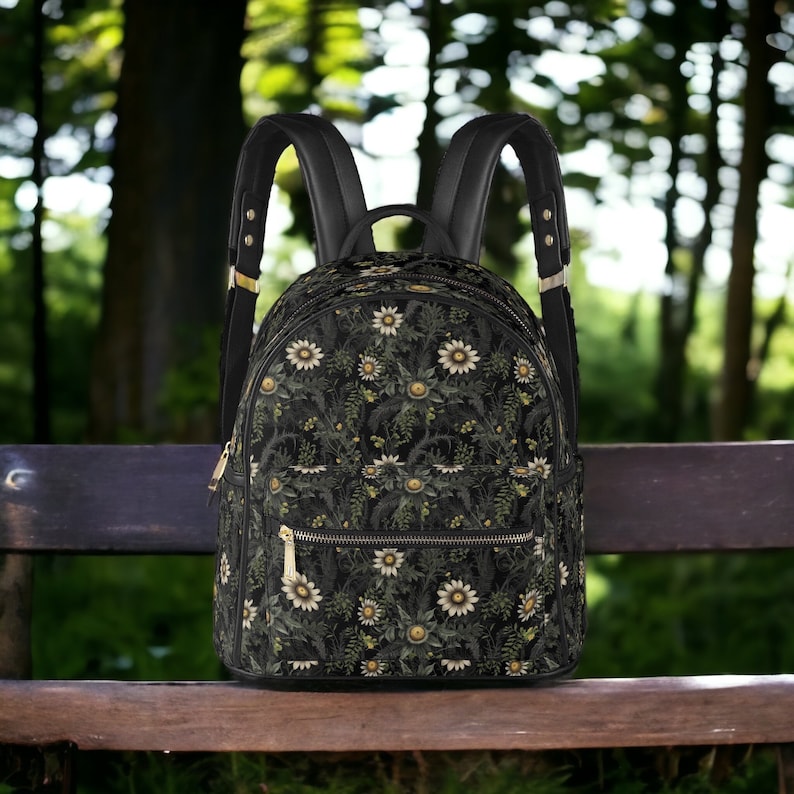 Gothic Wild Daisies Vegan Leather Backpack: Goblinecore Fashion Bag - Etsy