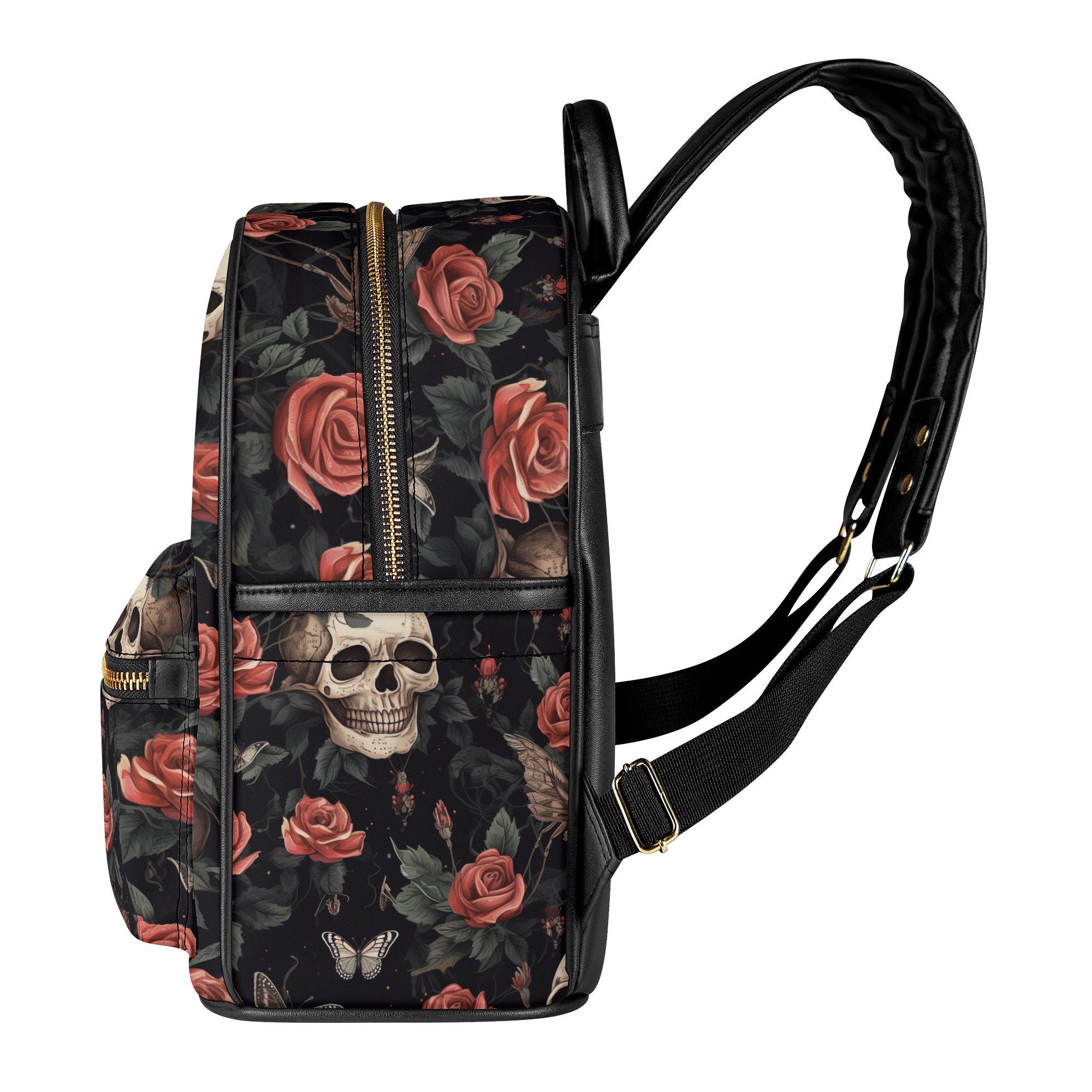 Wild Roses and Skull Goth Backpack, Dark Cottagecore Gothic Day Pack ...