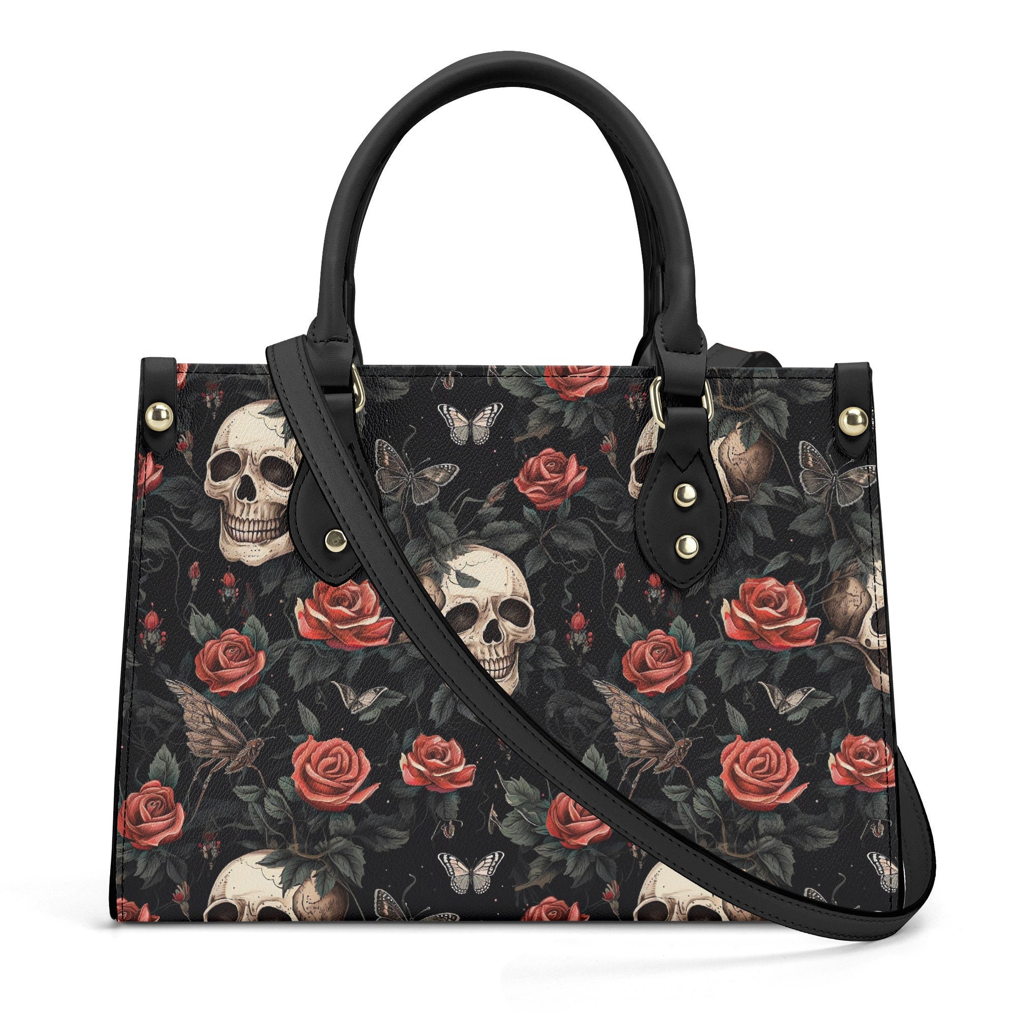 Cottagecore Dark Roses Handbag, Witchy Skull Purse, Dark Cottagecore ...