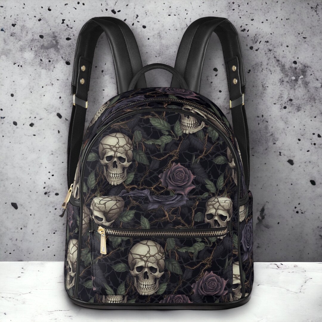 Wicca Witchy Skull Rose Backpack, Dark Cottagecore Gothic Day Pack ...