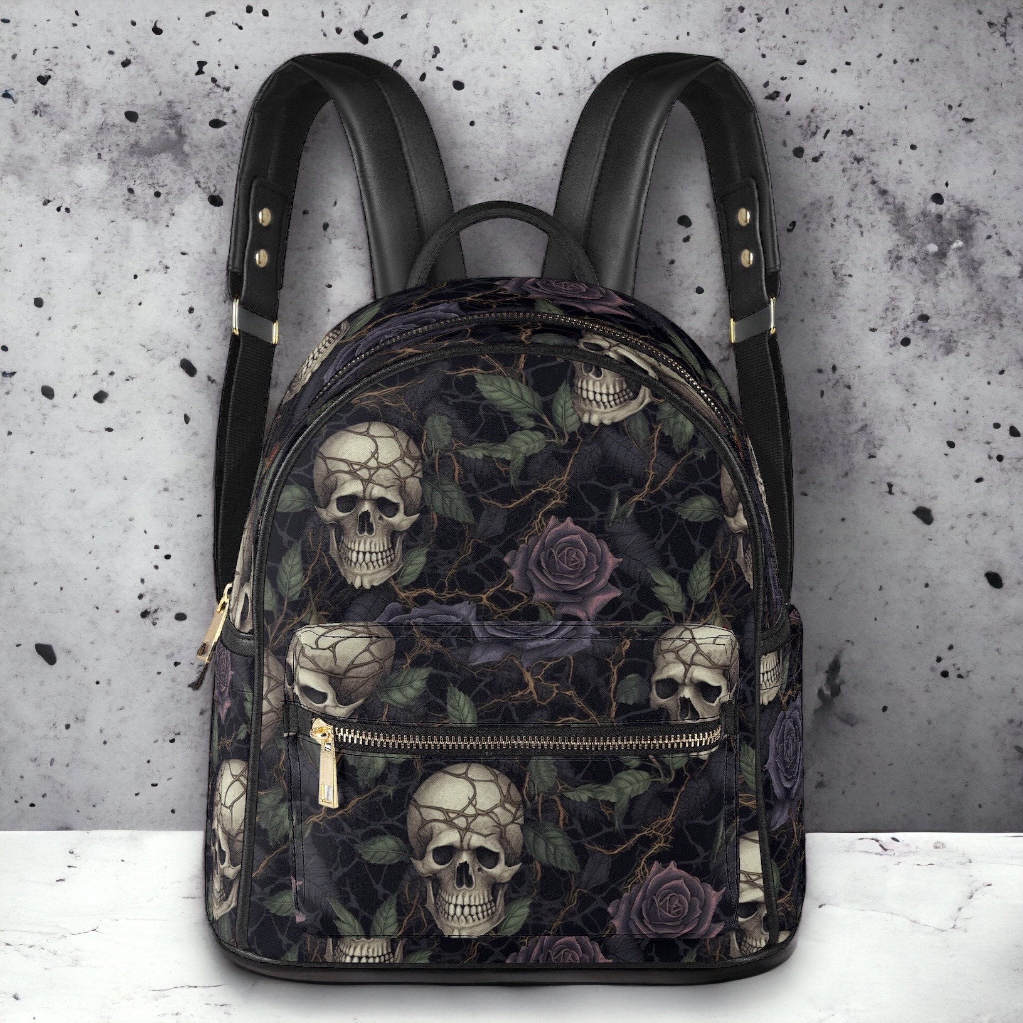 Wicca Witchy Skull Rose Backpack, Dark Cottagecore Gothic Day Pack ...
