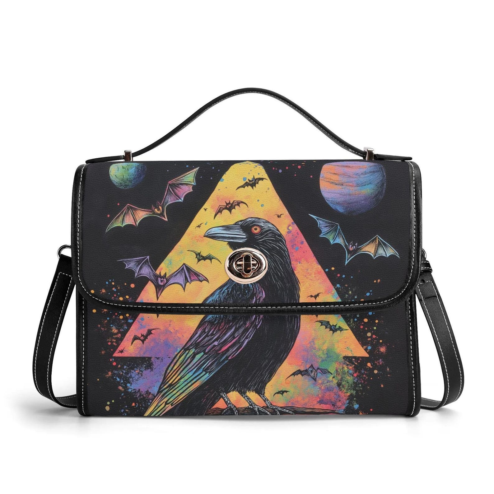 Raven and Bats Vegan Leather Crossbody Bag: Witchy Goblincore Satchel ...