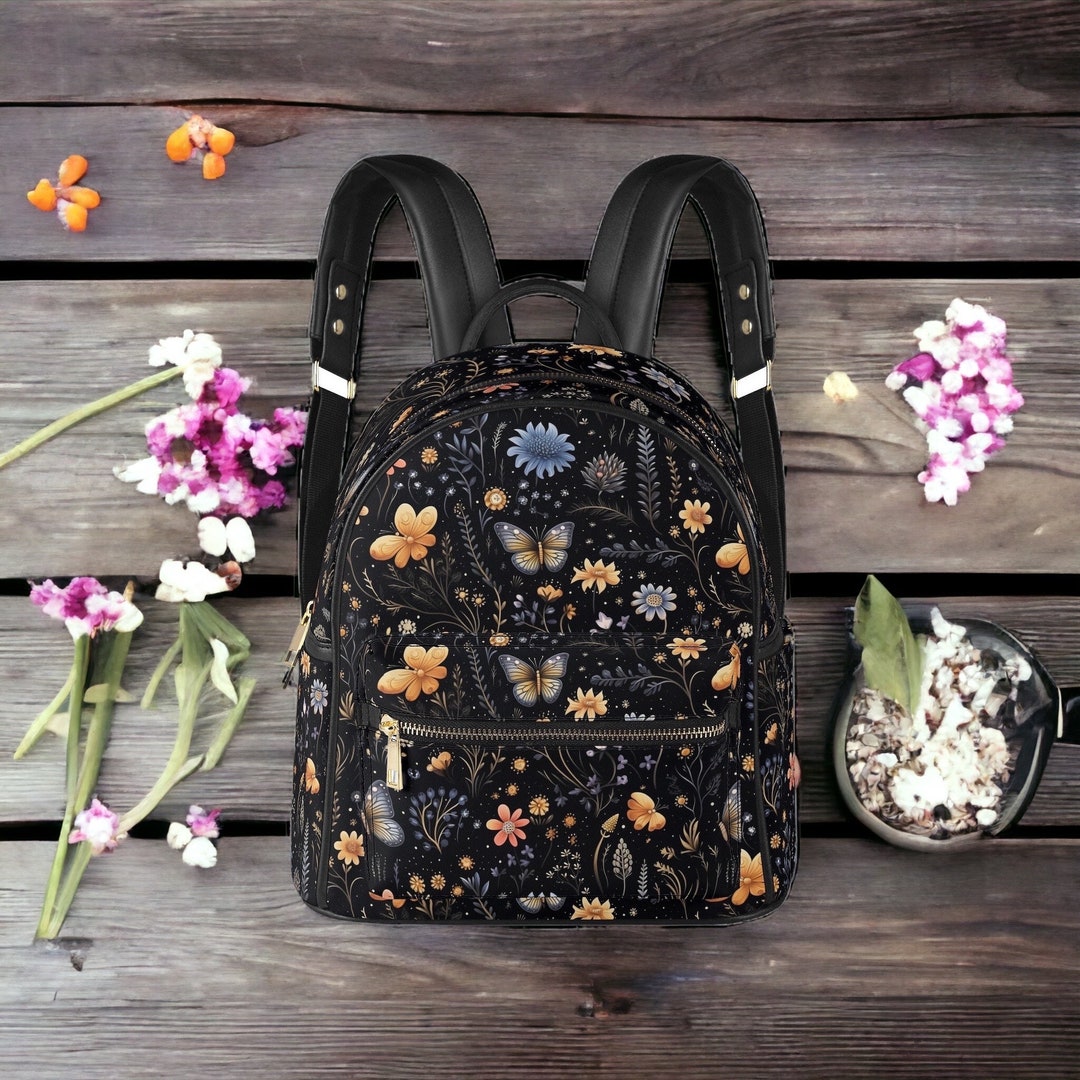 Wildflowers and Buterflies Dark Cottagecore Backpack, Gothic Day Pack ...