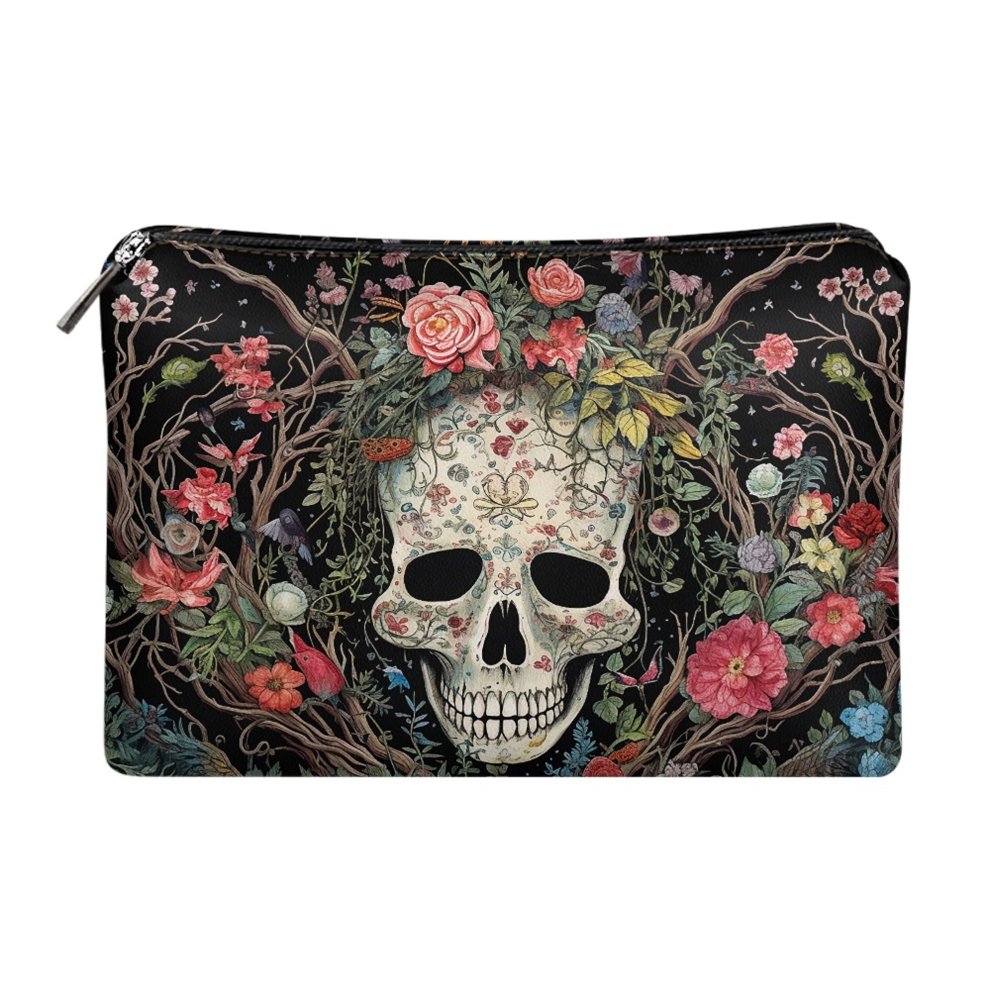 Cottagecore Floral Skuul Boho PU Leather Handbag, Cute Witchy Skuul ...