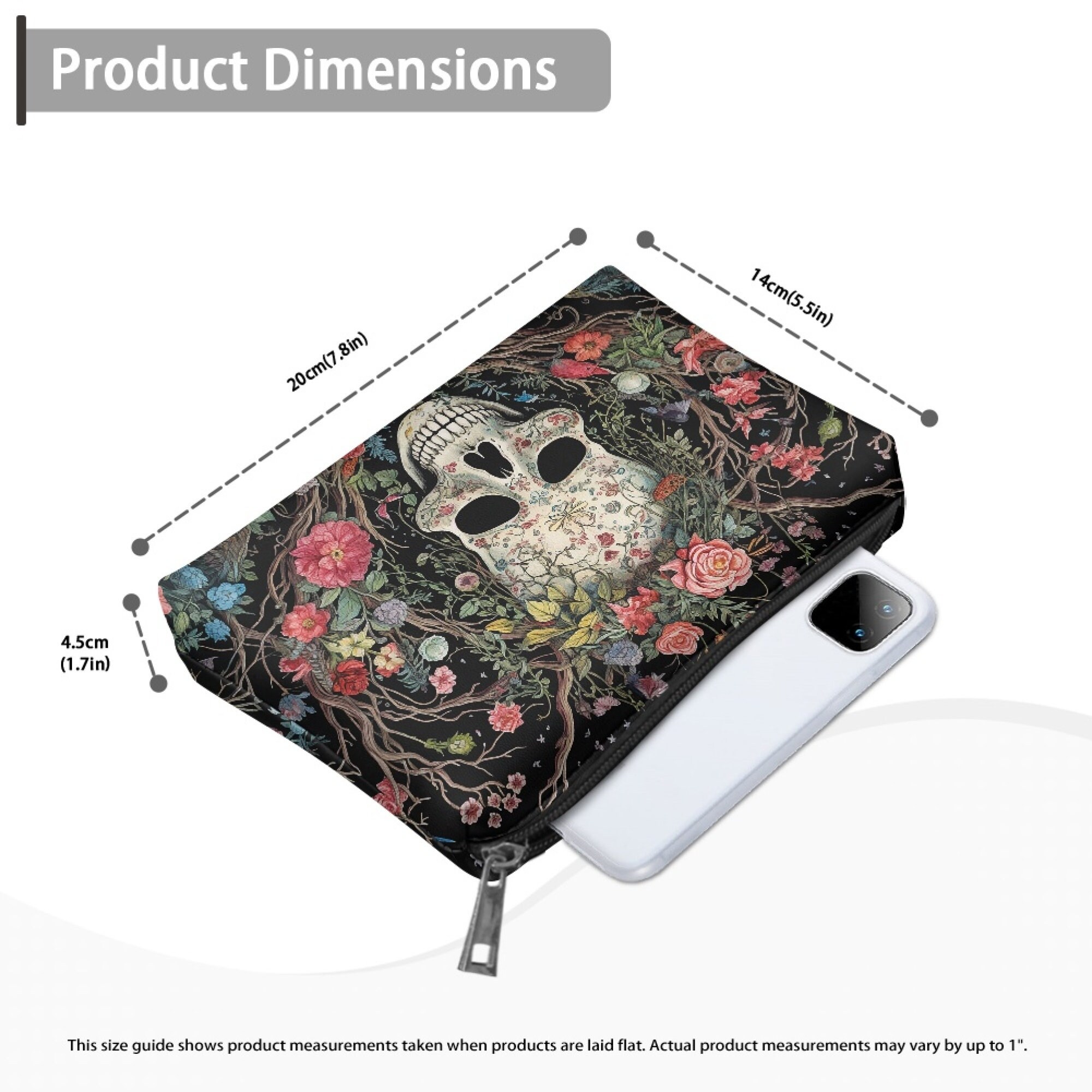 Cottagecore Floral Skuul Boho PU Leather Handbag, Cute Witchy Skuul ...