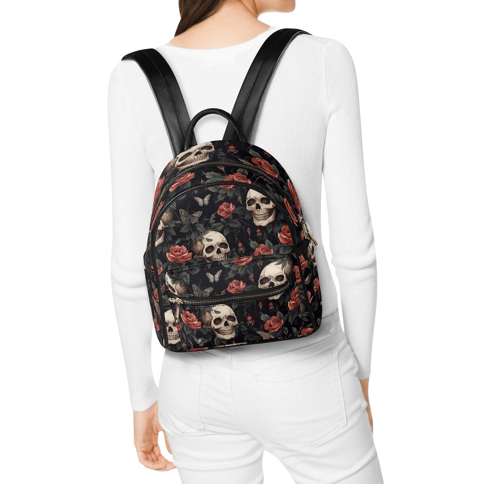 Wild Roses and Skull Goth Backpack, Dark Cottagecore Gothic Day Pack ...