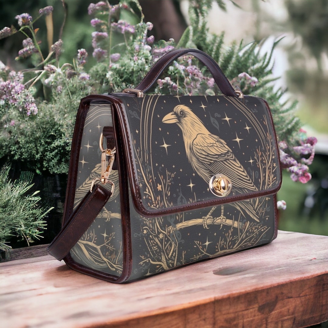 Cottagecore Raven Boho PU Leather Handbag, Cute Witchy Raven Satchel ...