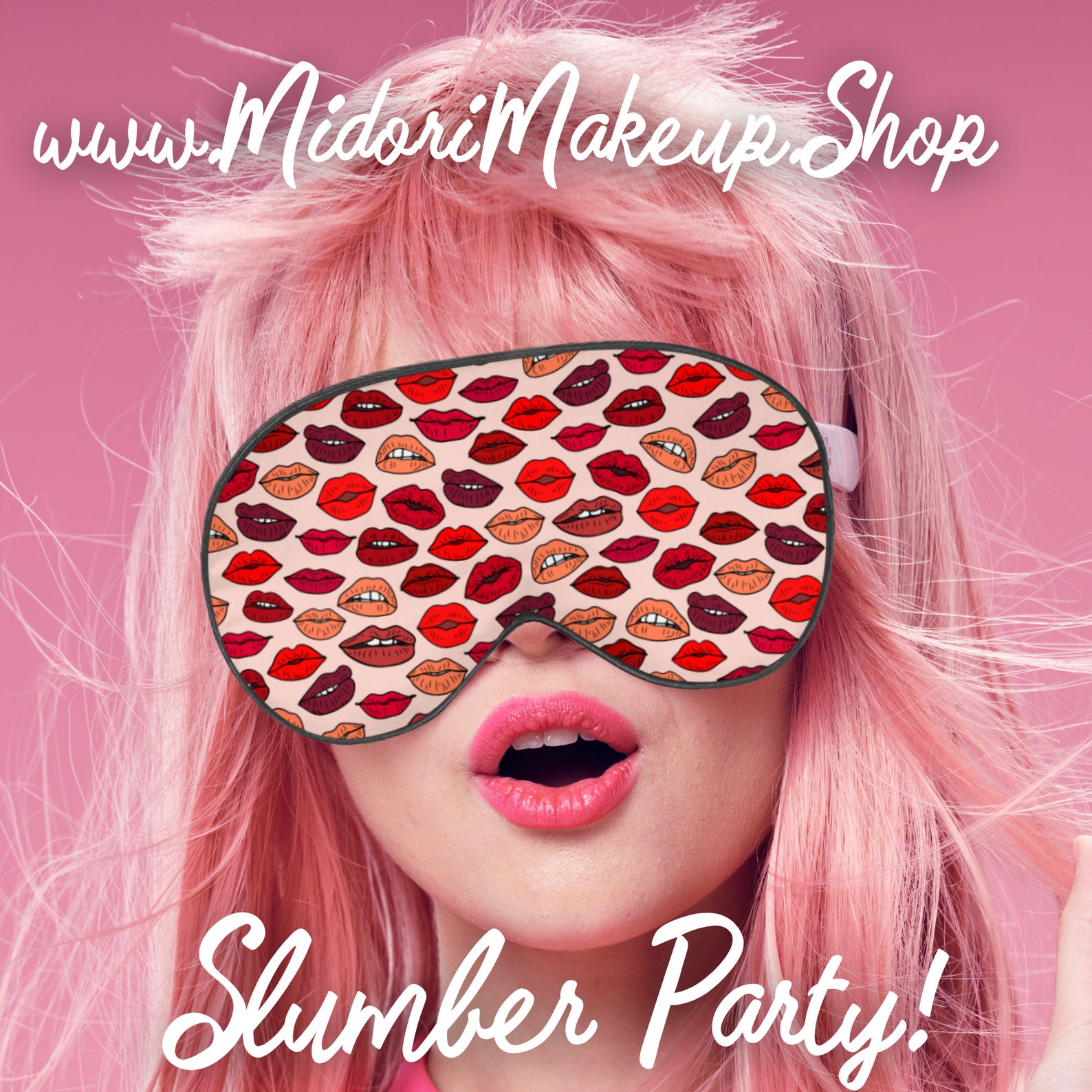 Valentine Kisses Sleep Mask, Silky Satin Eye Masks, Retro Slumber Party ...