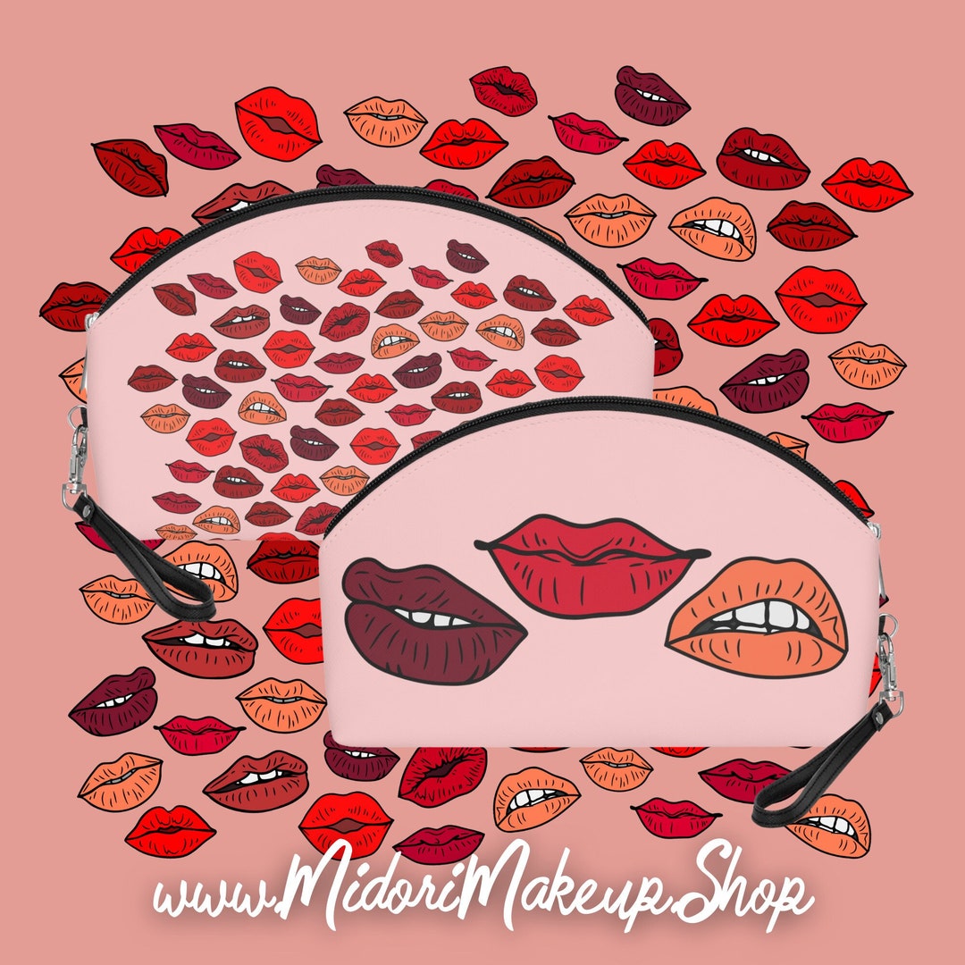 Retro Red Lips Makeup Artist Bag, Cute Pink Kiss Cosmetics Clutch ...