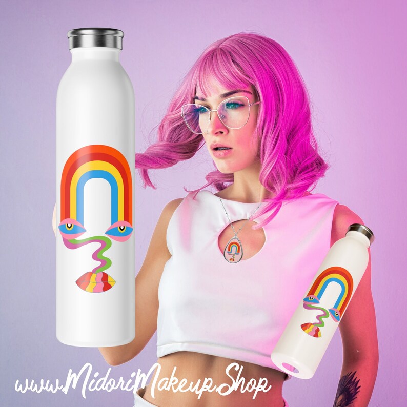 Retro Rainbow Drip Face Water Bottle, Y2k 70s LGBTQ BF Gift, Gay Queer ...