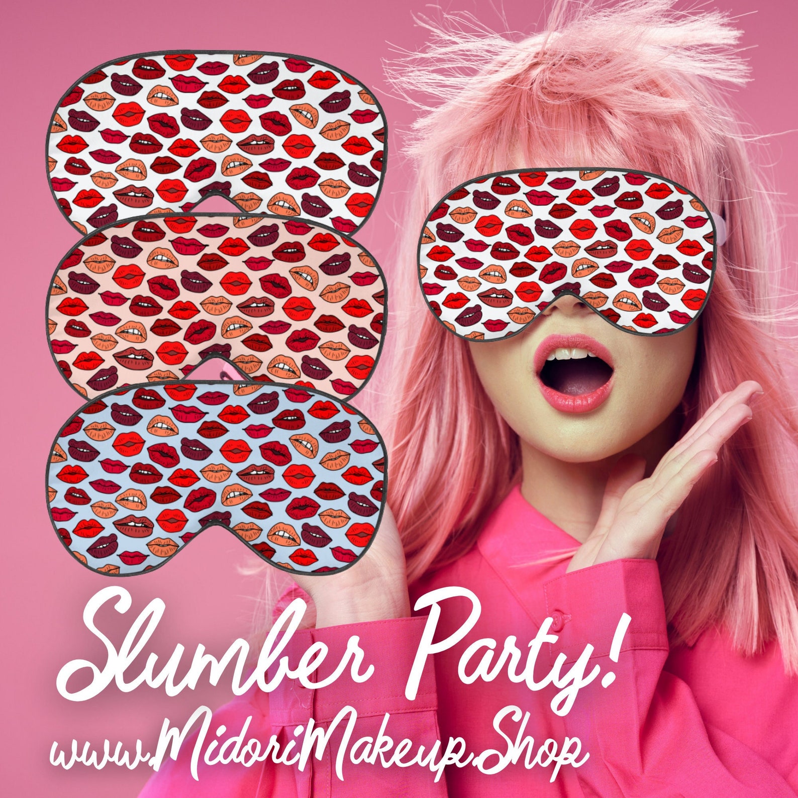 Valentine Kisses Sleep Mask, Silky Satin Eye Masks, Retro Slumber Party ...
