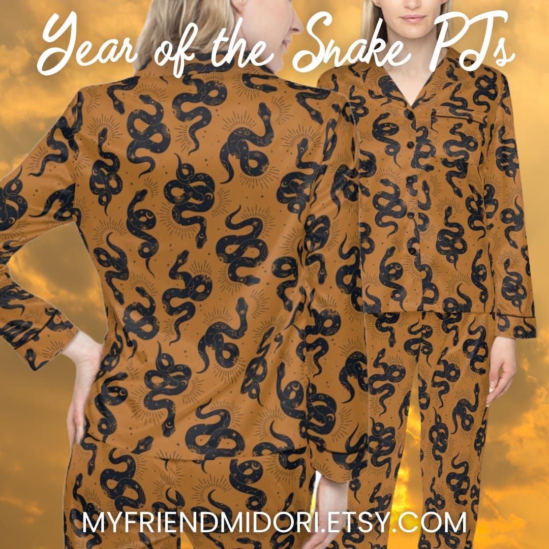 Year of the Snake Pajamas Black & Gold Snake Pjs Women's Satin ...