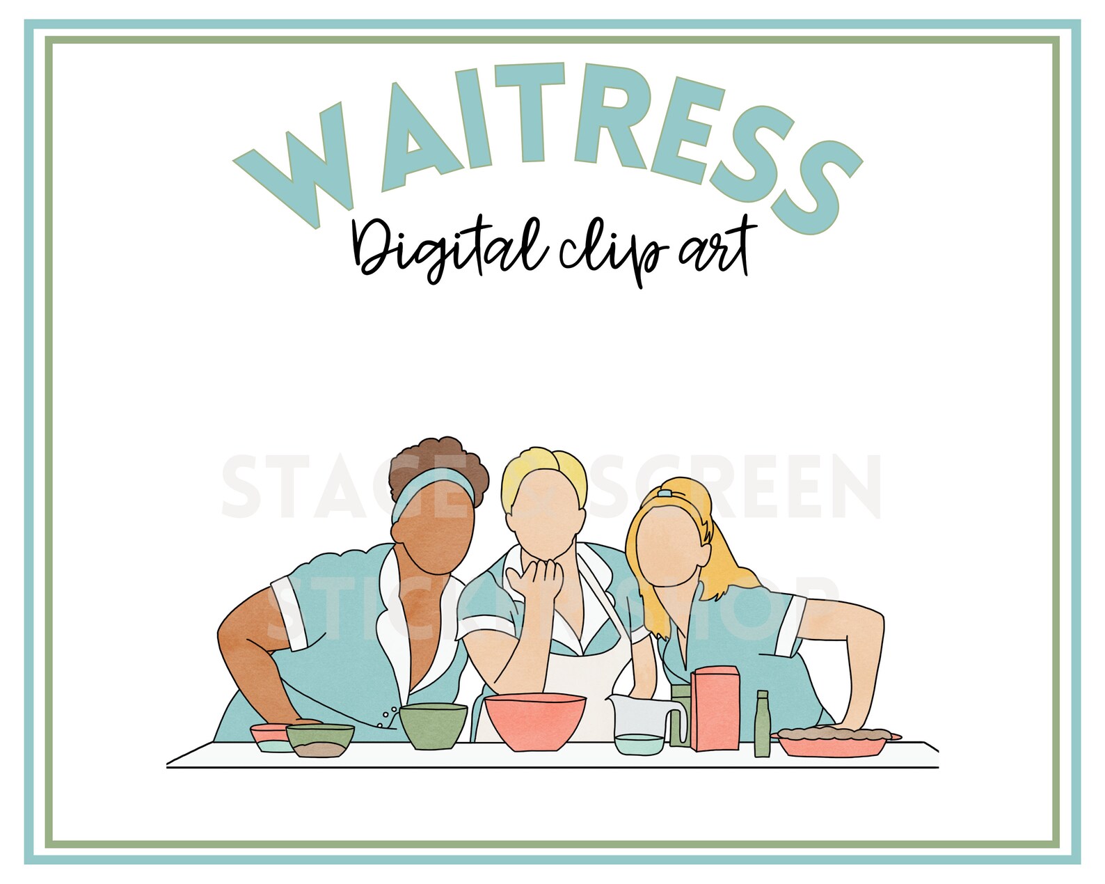 Waitress Clipart PNG/JPEG, Watercolor Jenna, Becky, Dawn Printable Art ...