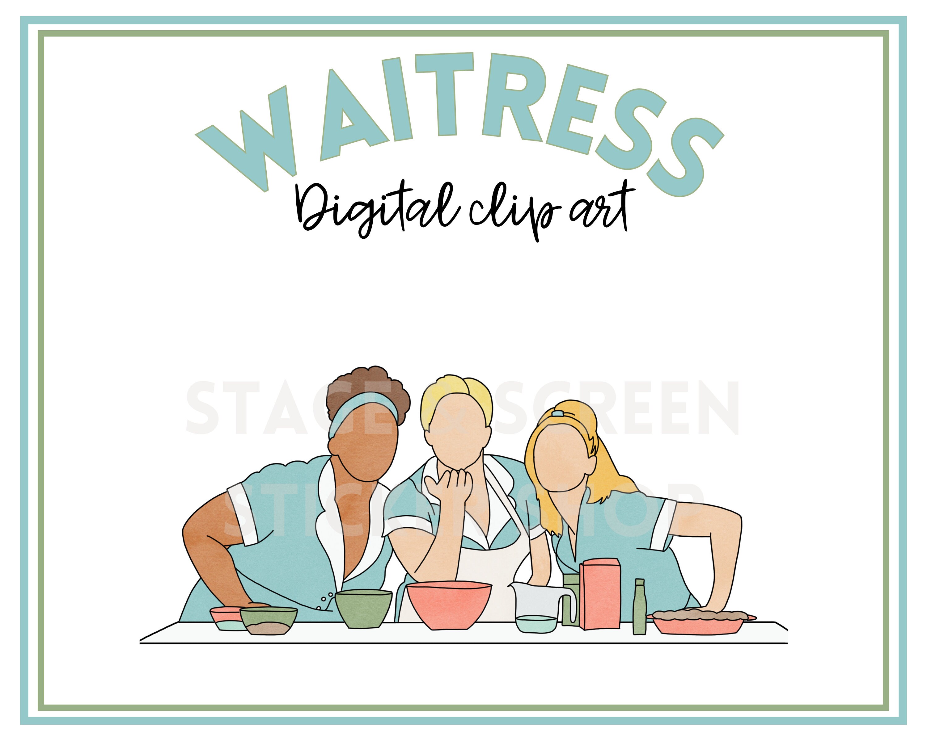 Waitress Clipart PNG/JPEG, Watercolor Jenna, Becky, Dawn Printable Art ...