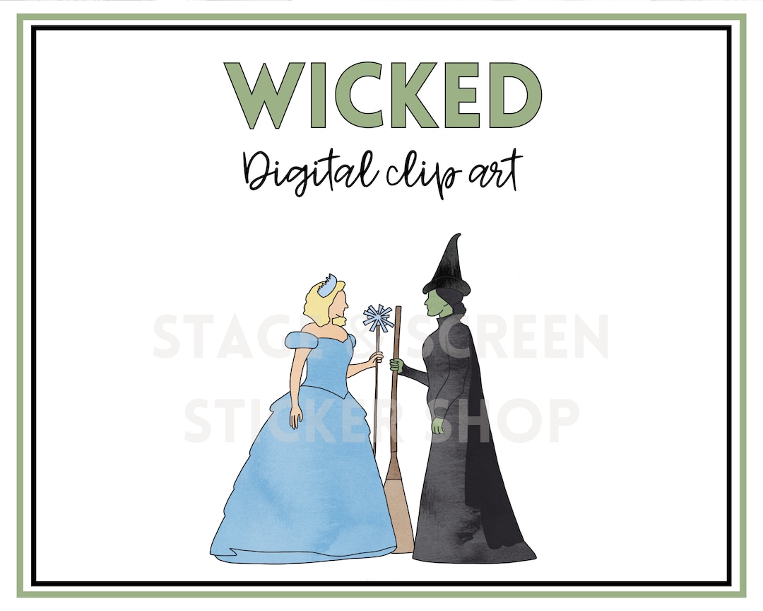 Wicked Clipart PNG/JPEG, Watercolor Glinda & Elphaba Printable Art ...
