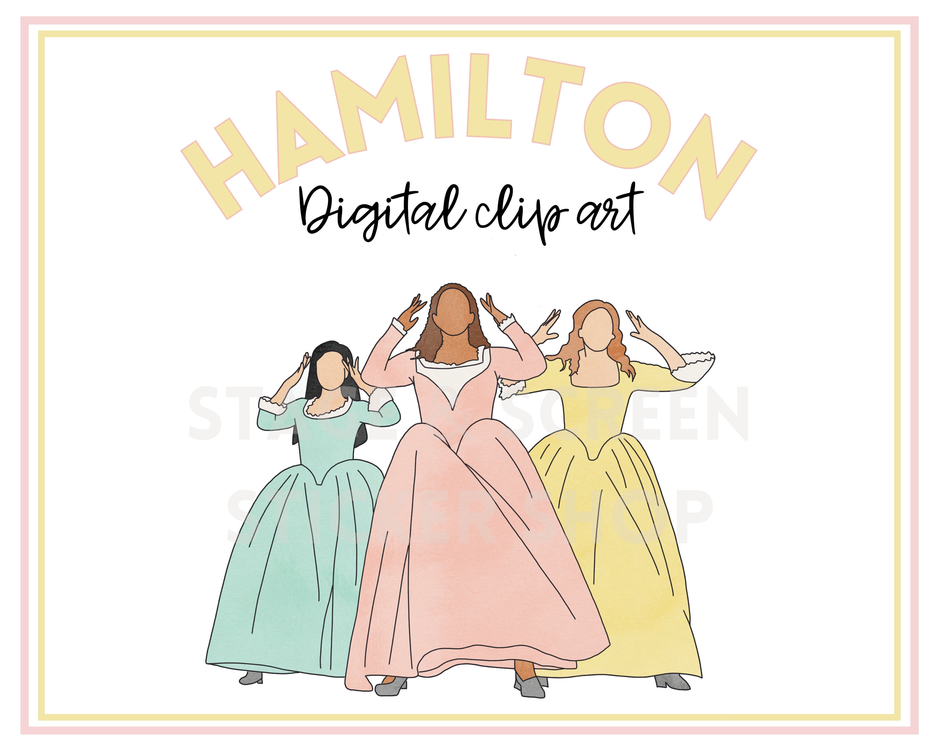 Hamilton Clipart PNG/JPEG, Watercolor Schuyler Sisters Printable Art ...