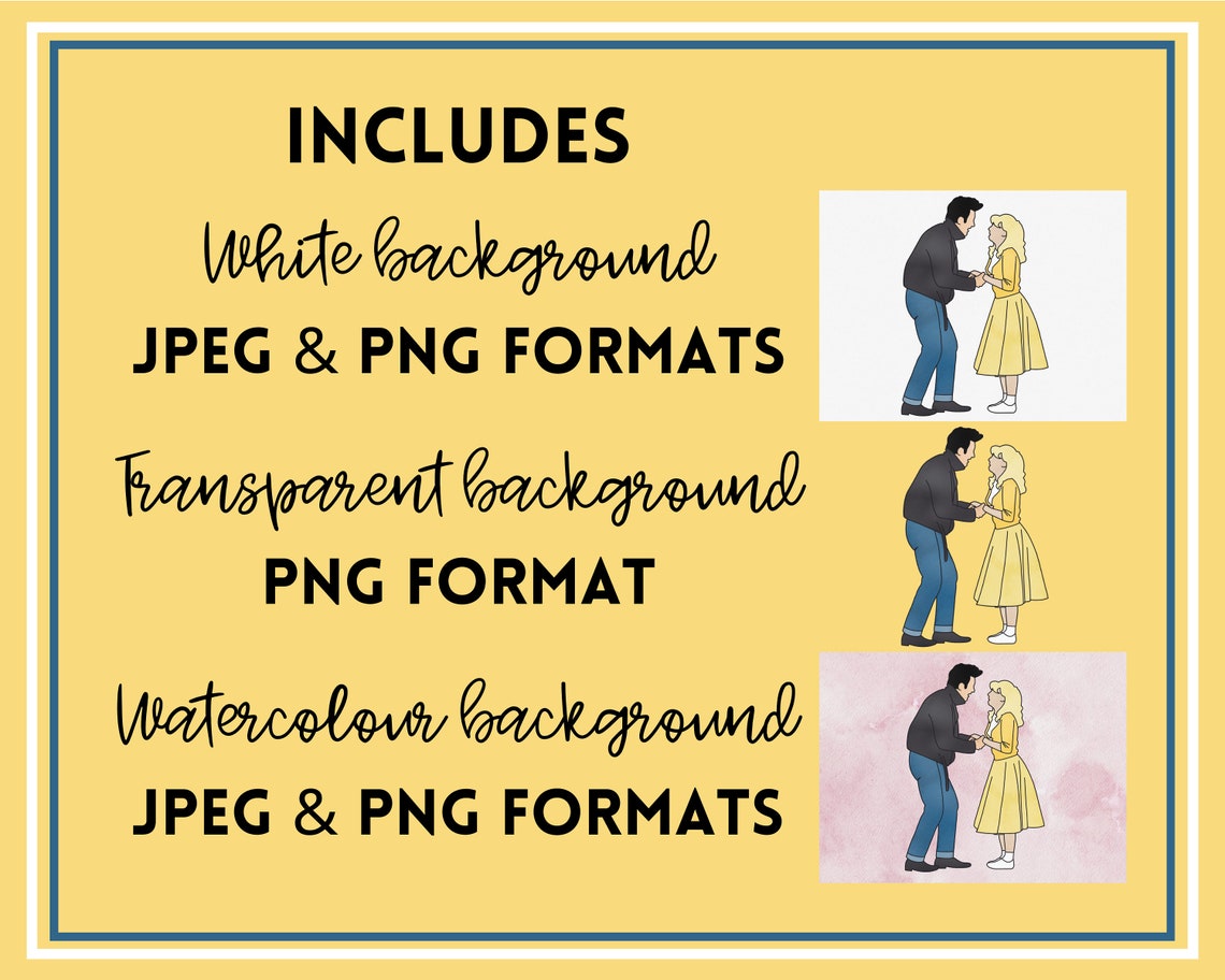 Grease Clipart PNG/JPEG, Watercolor Danny & Sandy Printable Art ...
