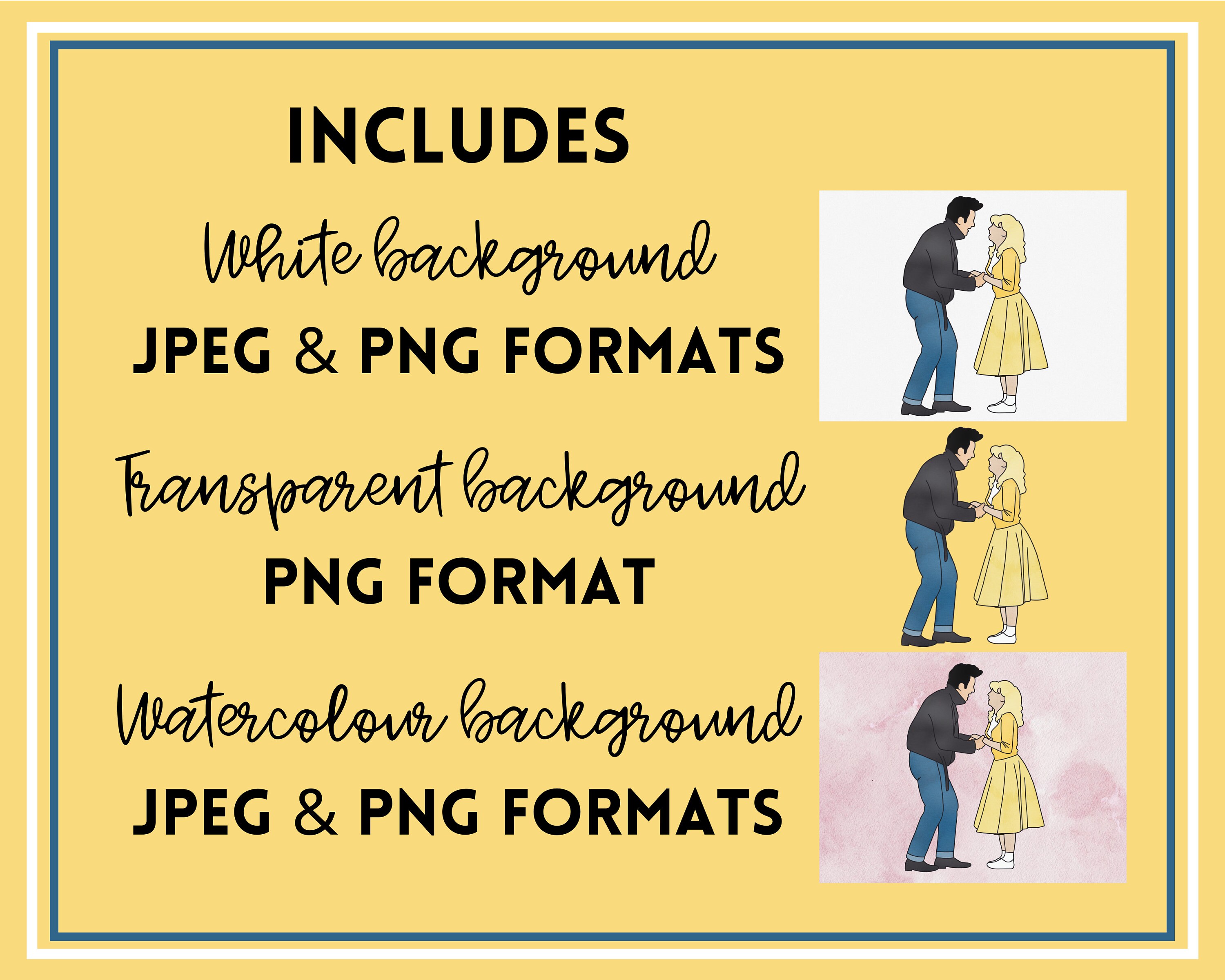 Grease Clipart PNG/JPEG, Watercolor Danny & Sandy Printable Art ...