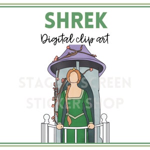 Shrek Clipart PNG/JPEG, Watercolor Princess Fiona Printable Art ...