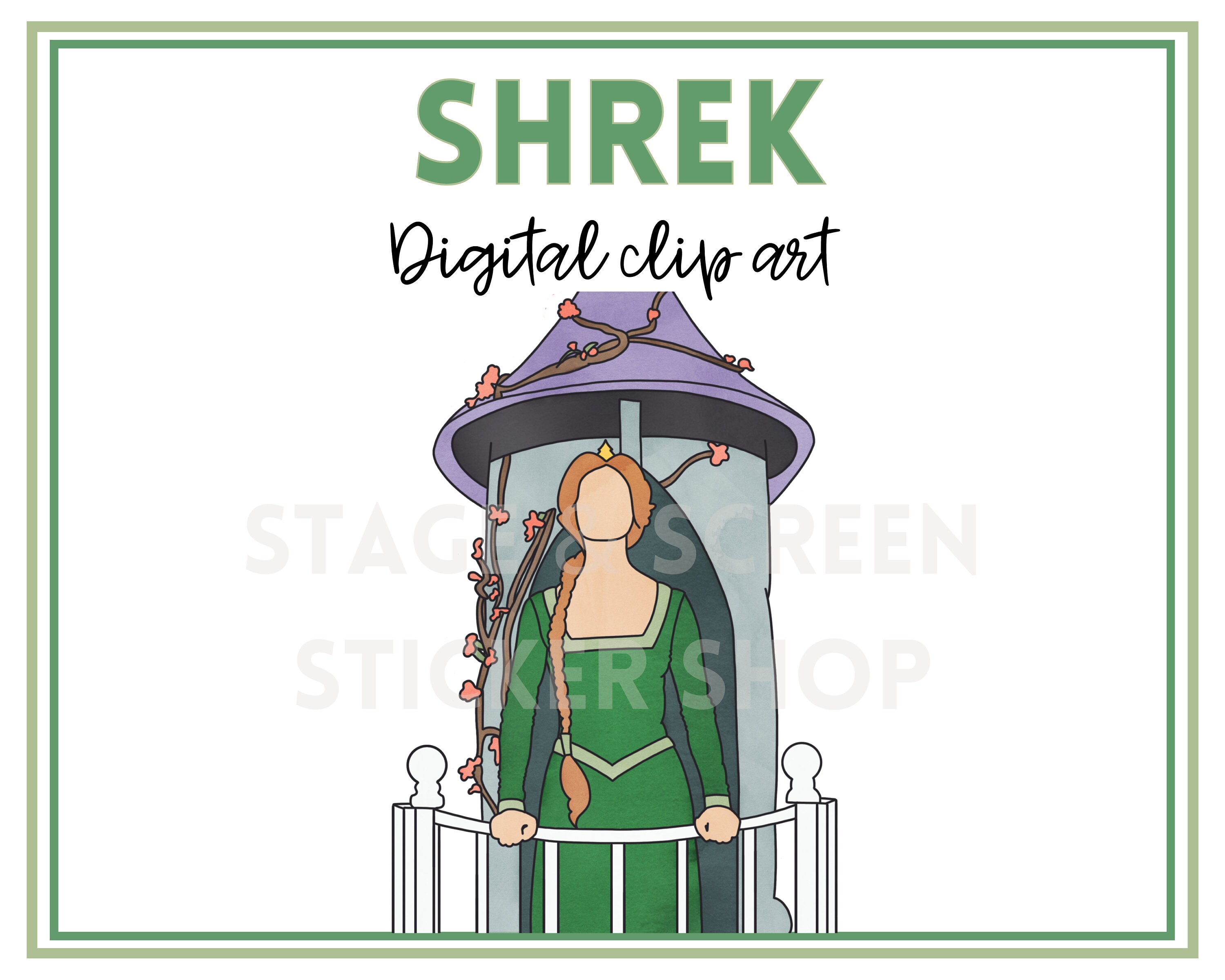 Shrek Clipart PNG/JPEG, Watercolor Princess Fiona Printable Art ...