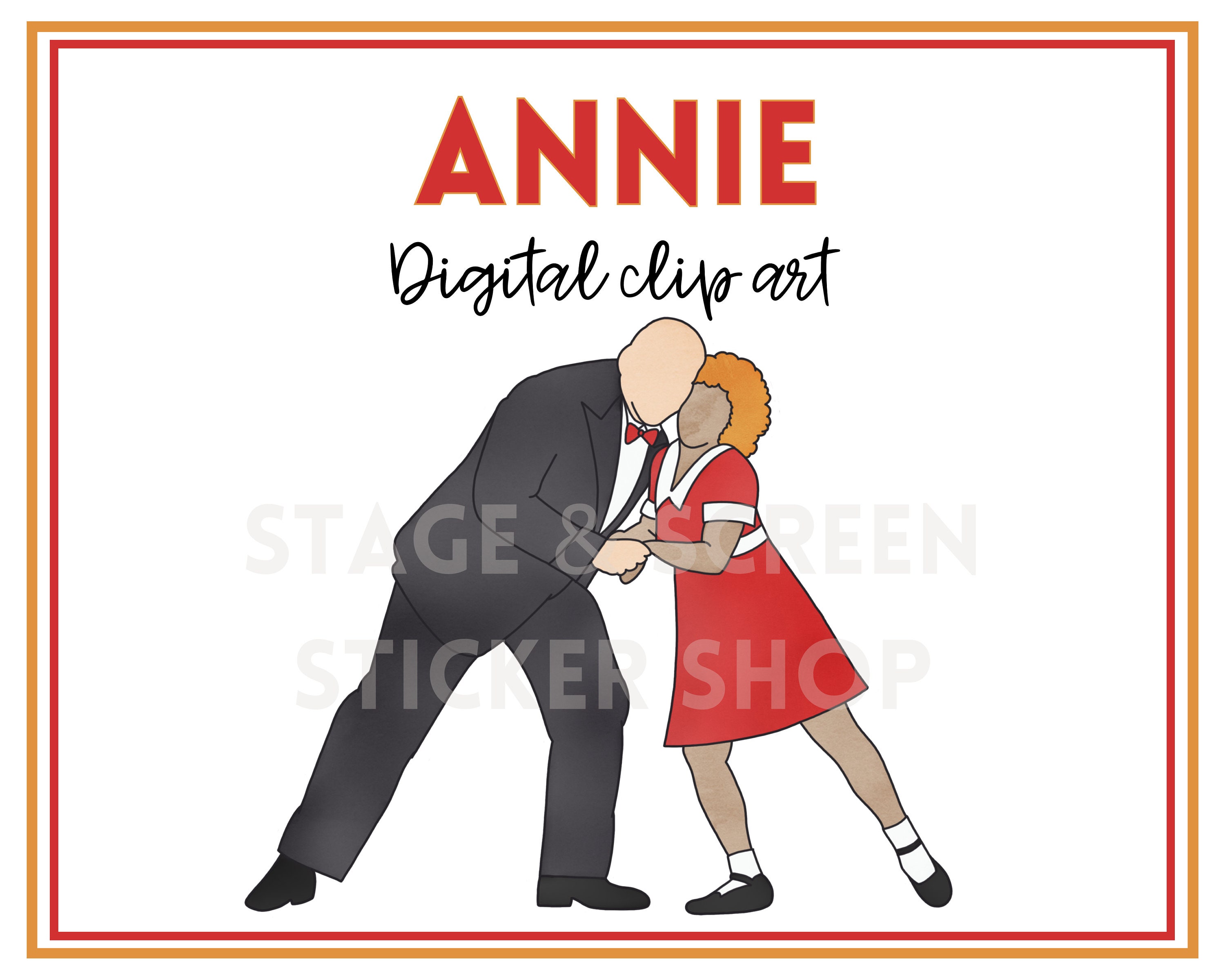 Annie Clipart PNG/JPEG, Watercolor Annie & Daddy Warbucks Printable Art ...