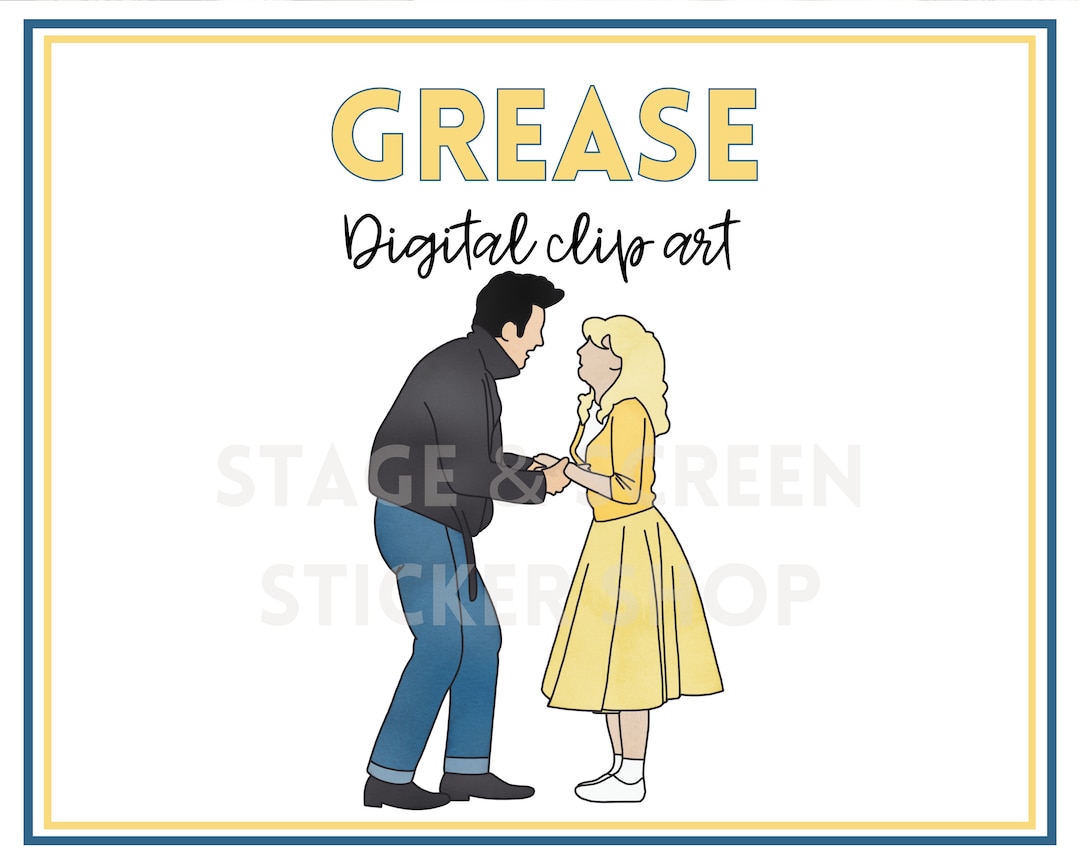 Grease Clipart PNG/JPEG, Watercolor Danny & Sandy Printable Art ...