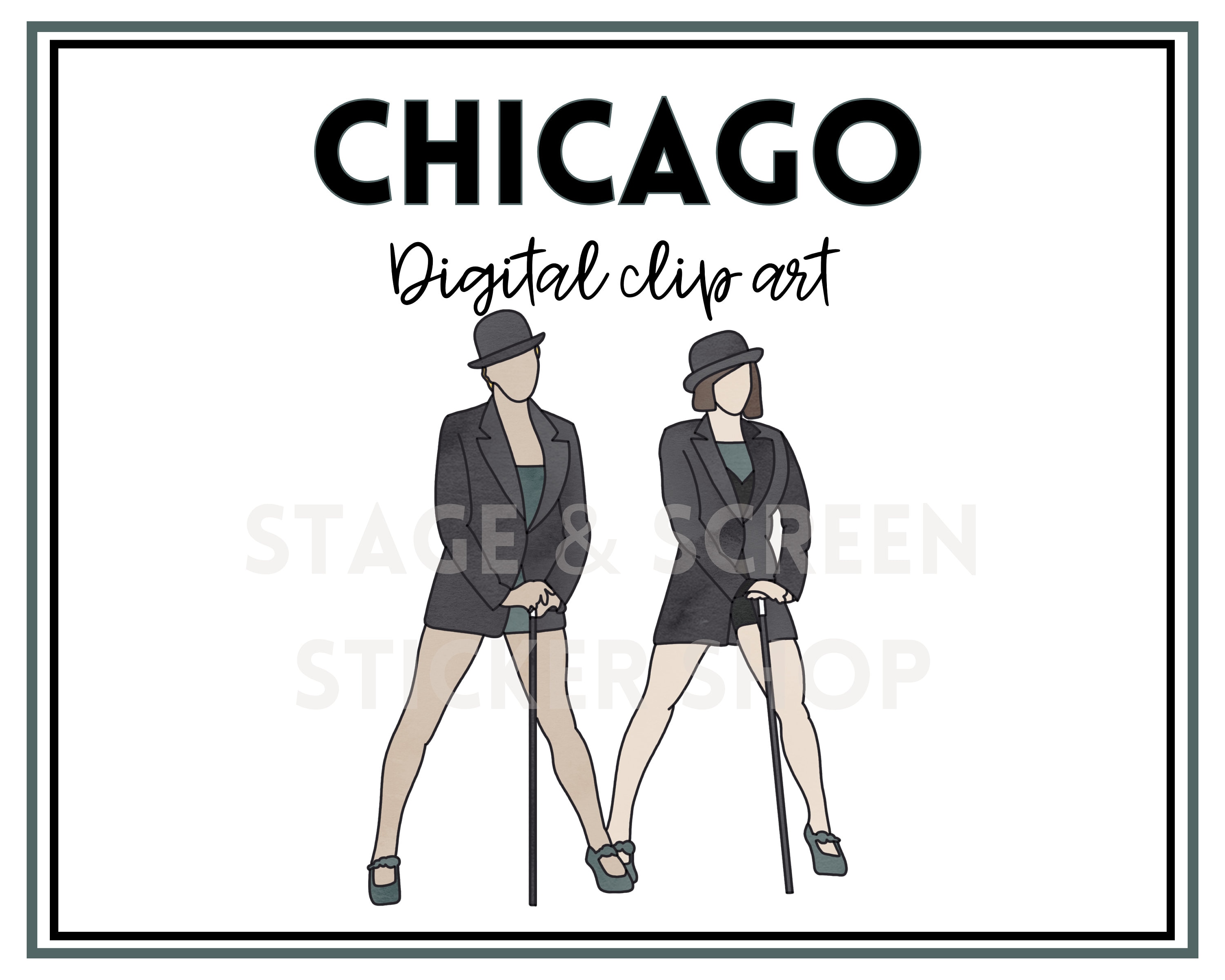 Chicago Clipart PNG/JPEG, Watercolor Velma & Roxie Warbucks Printable ...