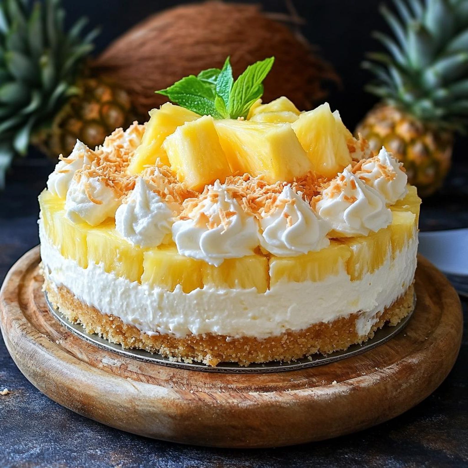 Tropical Coconut Pineapple Cheesecake Recipe With Creamy Texture and Crunchy Crust – Easy ...