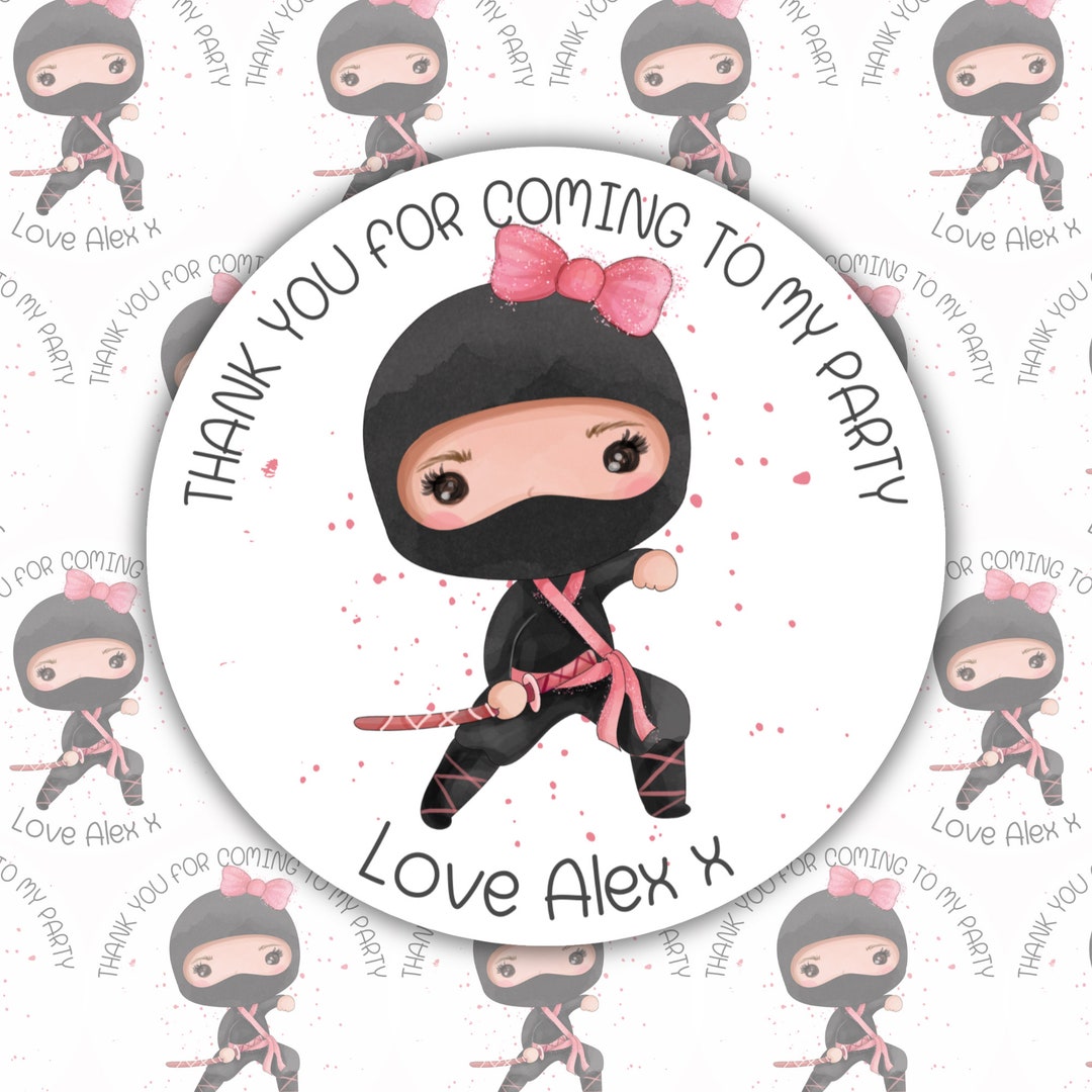 Ninja Birthday Party Stickers for Her Daughter Pink Ninja Niece Sister ...