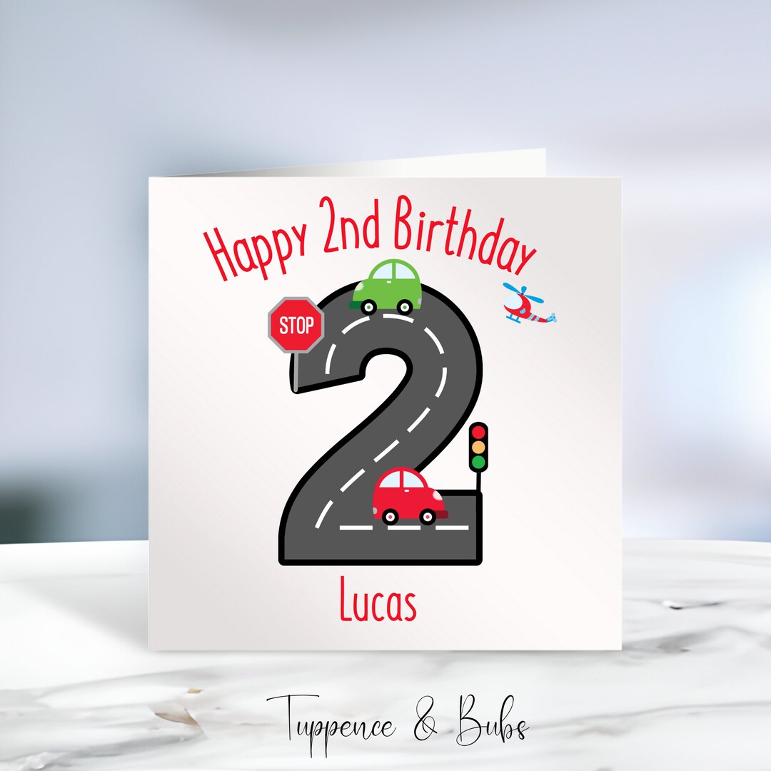 Racetrack Birthday Card| Car Birthday Card| 2nd Birthday Card| Son ...