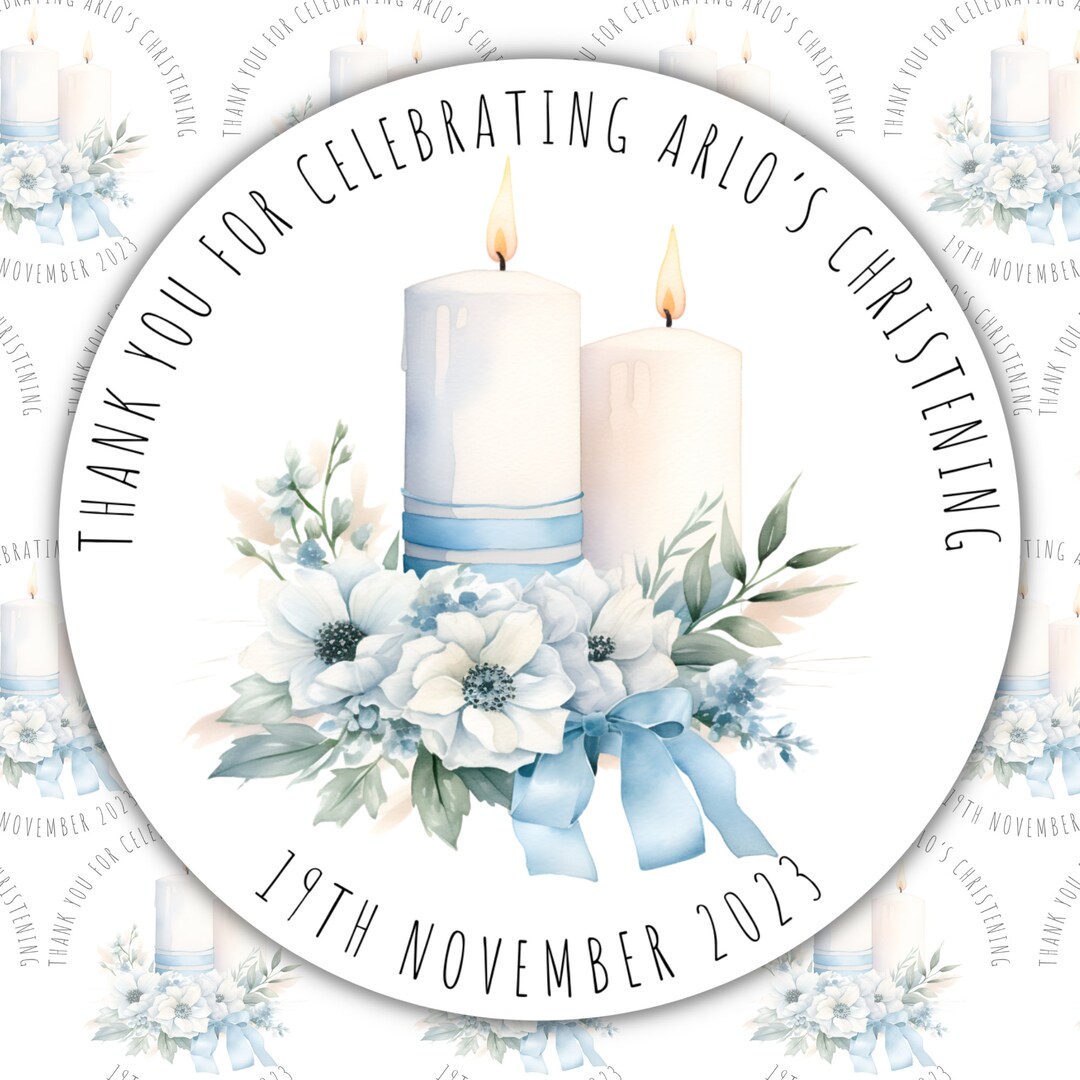 Personalised Stickers Baptism Christening Candle Blue Floral Boy - Etsy