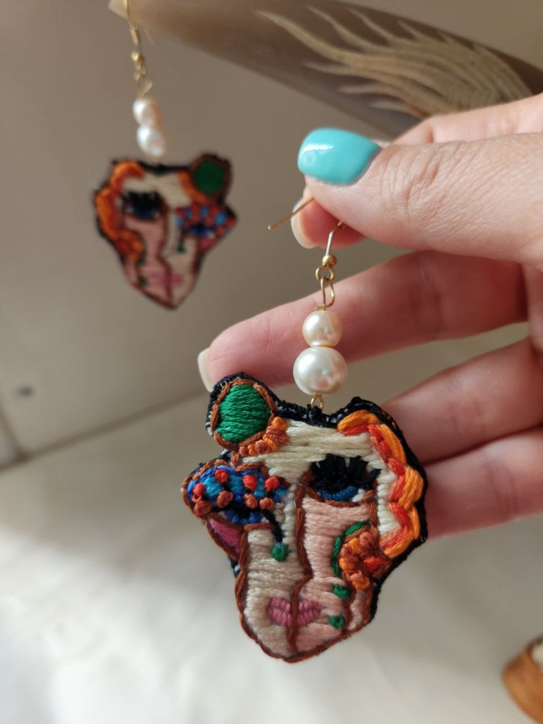 Handmade Embriodery Earings - Etsy