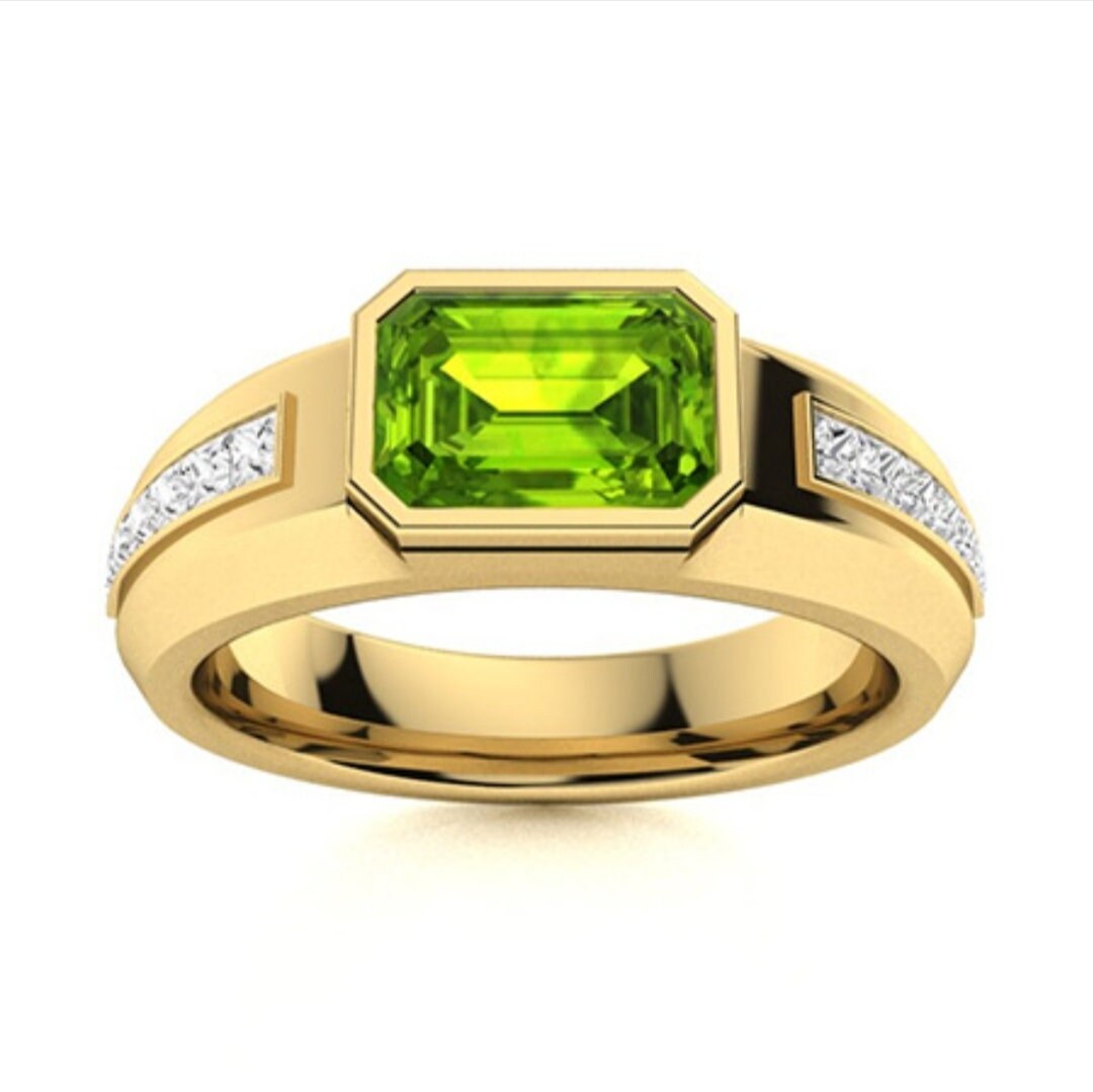 Peridot 14K Gold Mens Ring 14K Gold Ring Wedding Ring - Etsy