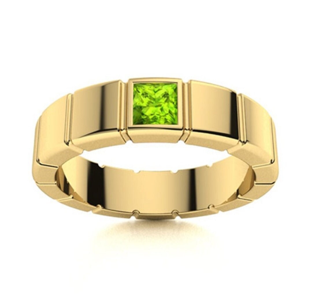 Peridot 14K Gold Mens Ring 14K Gold Ring Wedding Ring - Etsy