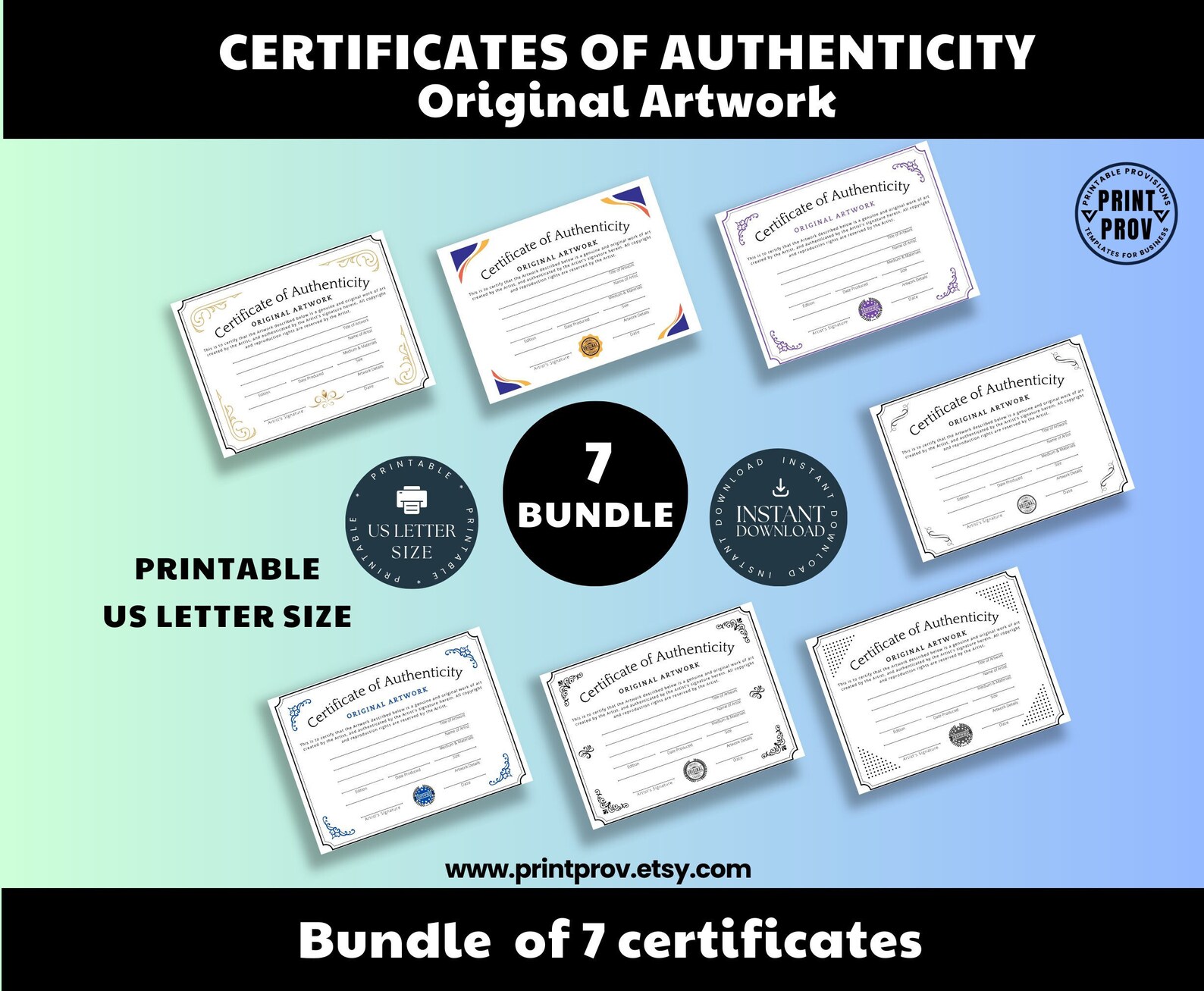 BUNDLE - Printable * Certificates of Authenticity for Original Artwork ...