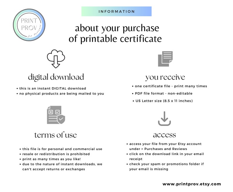 Printable * Certificate of Authenticity for Original Artwork - US ...