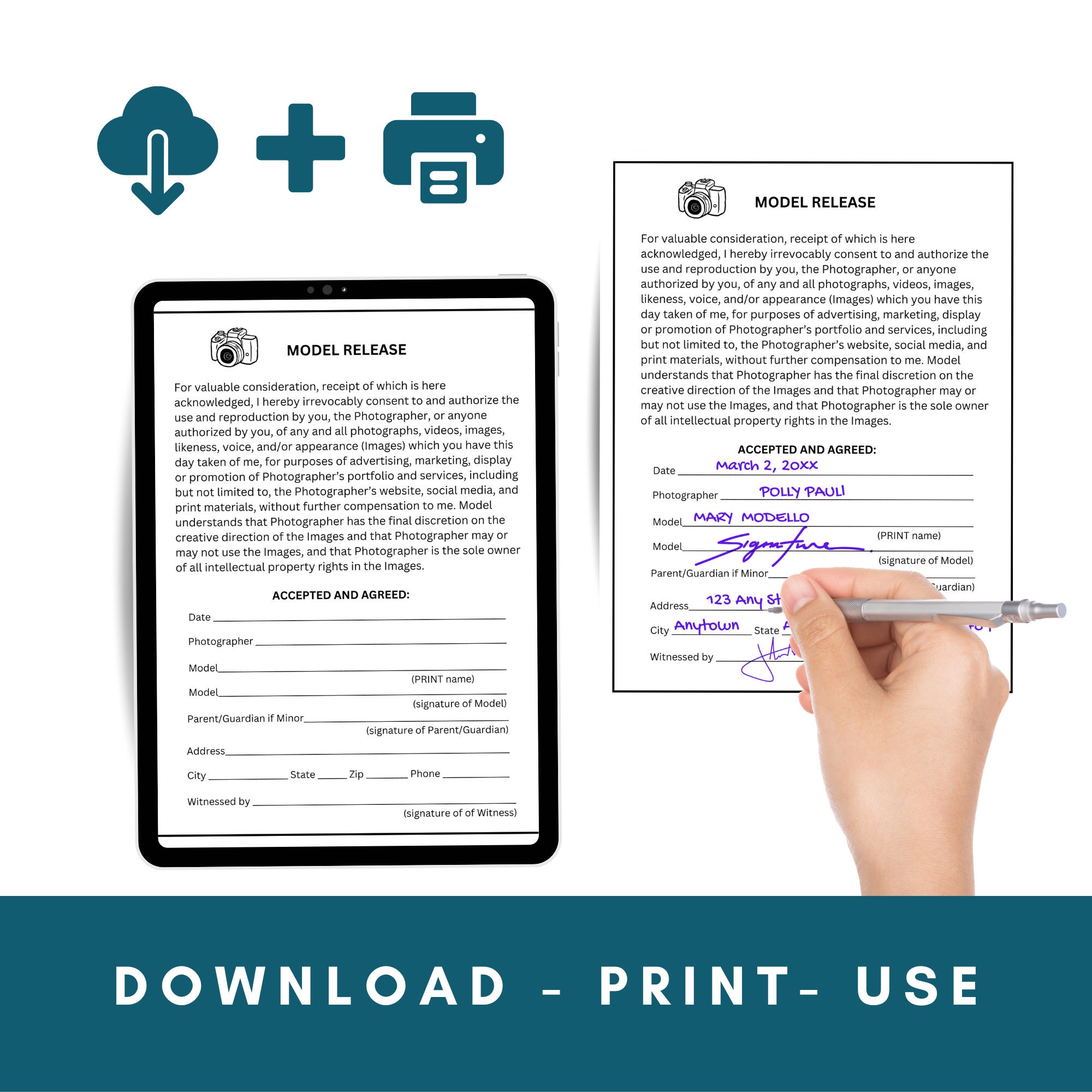 Printable * Photography Model Release Form – Write-in Permission ...