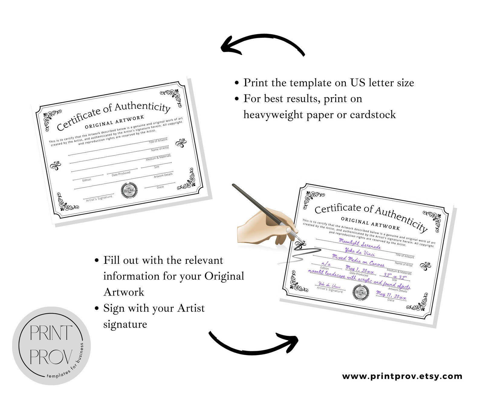 Printable * Certificate of Authenticity for Original Artwork - US ...