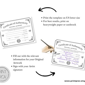 Printable * Certificate of Authenticity for Original Artwork - US ...