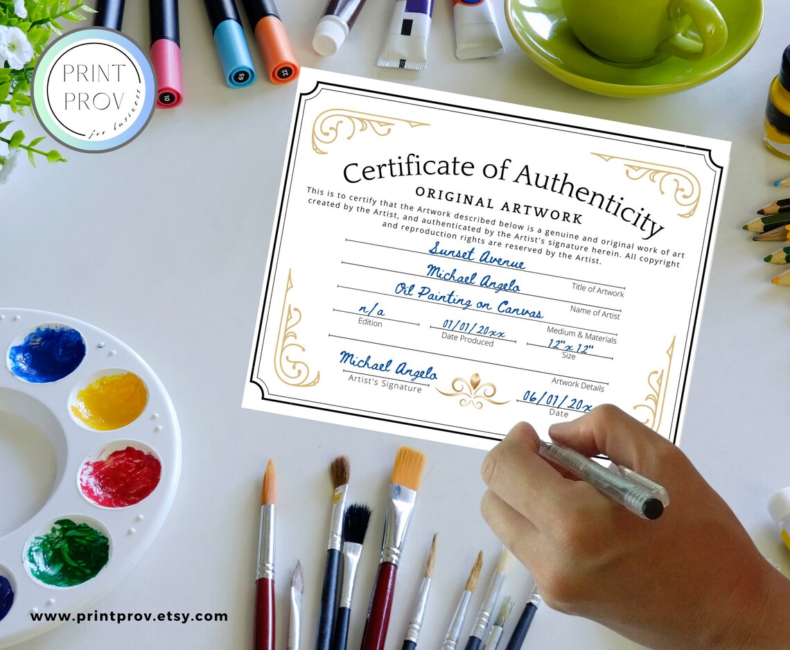 Printable * Certificate of Authenticity for Original Artwork - US ...