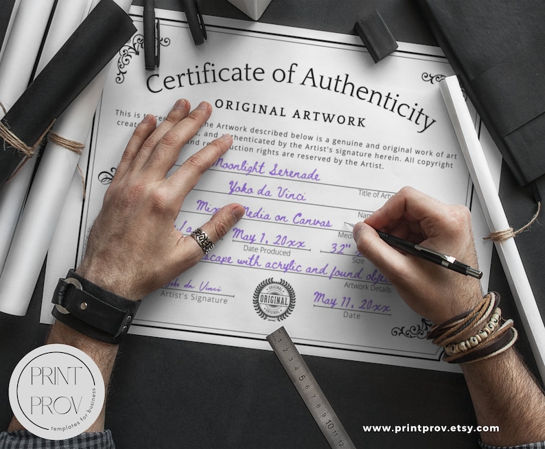 Printable * Certificate of Authenticity for Original Artwork - US ...