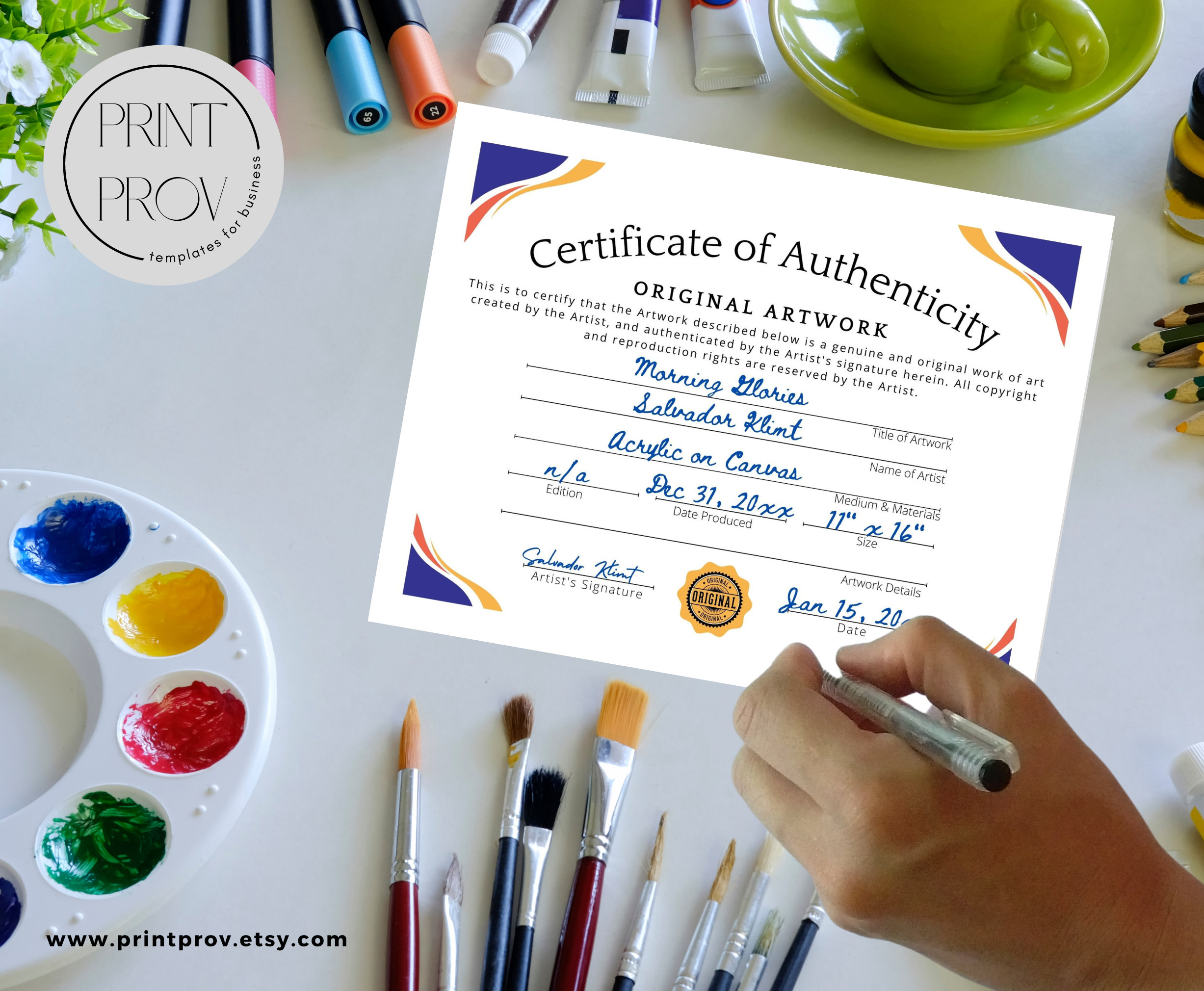 Printable * Certificate of Authenticity for Original Artwork - US ...