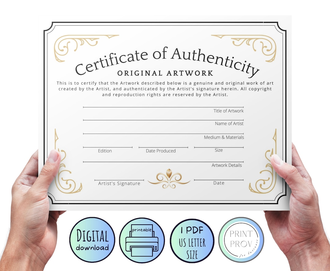 Printable * Certificate of Authenticity for Original Artwork - US ...