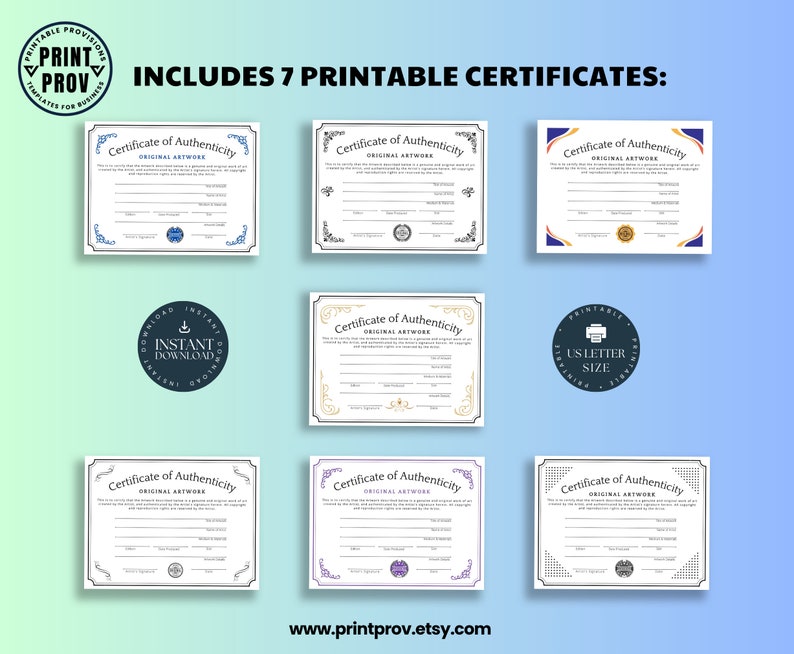 BUNDLE - Printable * Certificates of Authenticity for Original Artwork ...