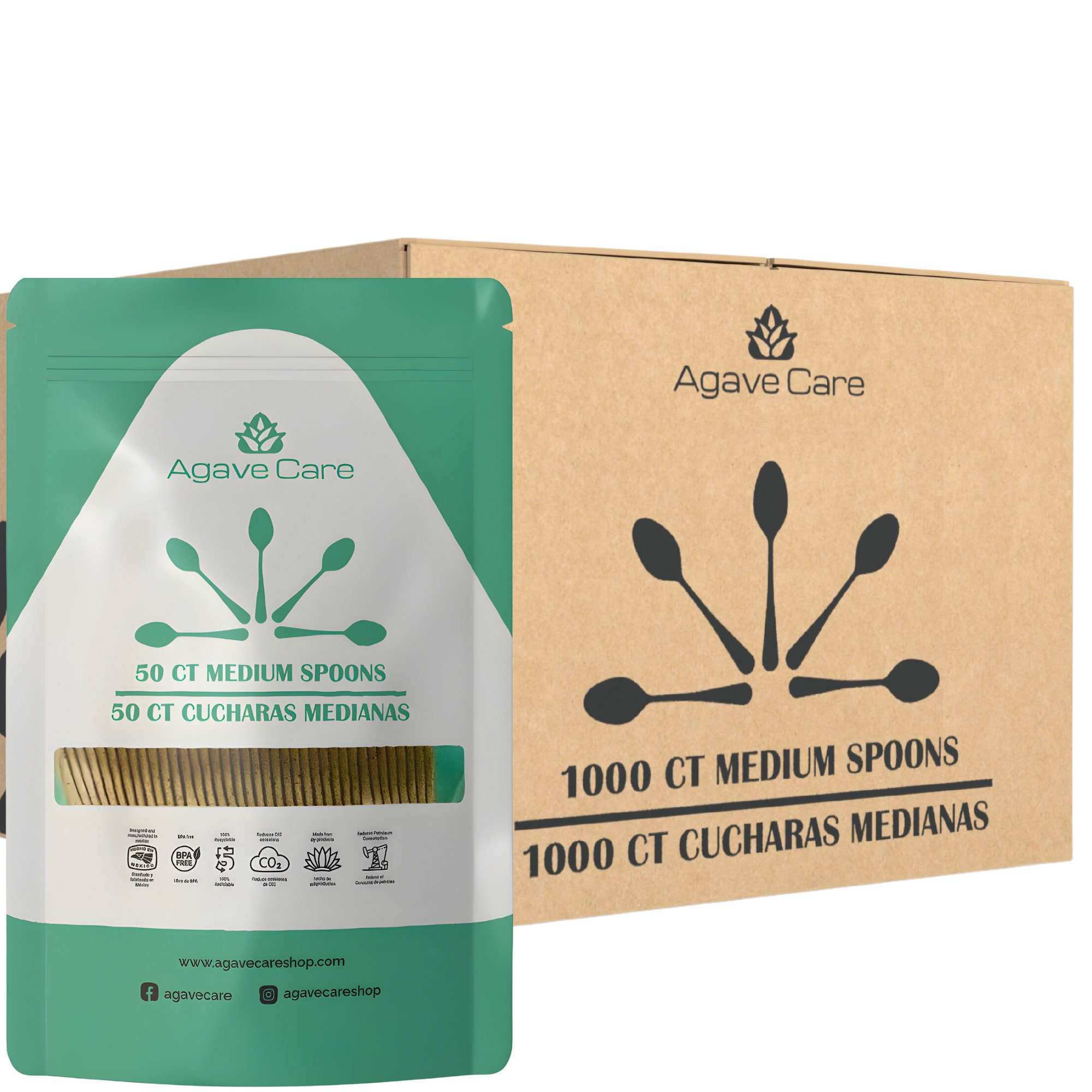 Agave Care Sustainable Agave Spoons medium Natural Case of 20 50 Count ...